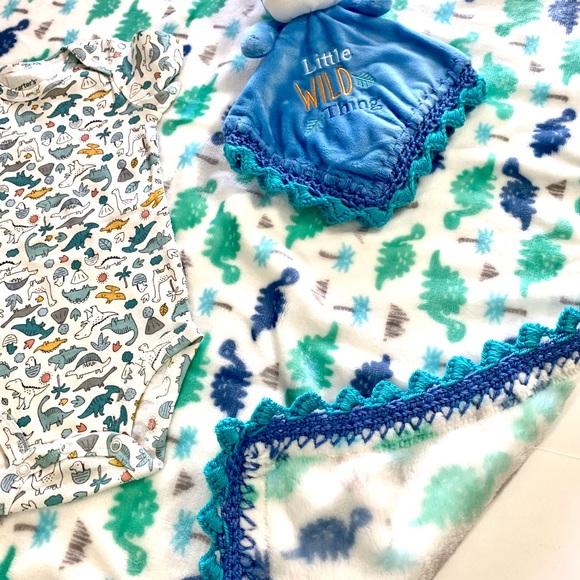 Handmade | Other | Little Wild Thing Dinosaur Crochet Baby Blanket Set ...